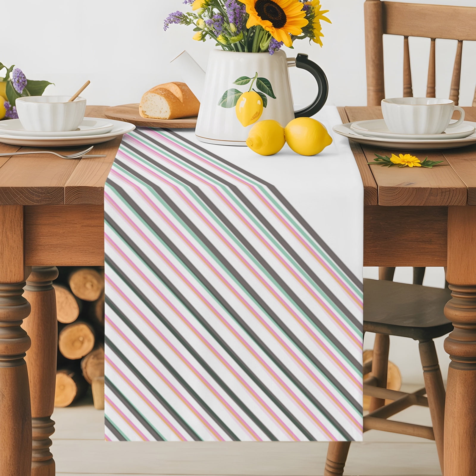 Burlap Table Runner 36 Inches Long, Watercolor Minimalist Line Vertical ...