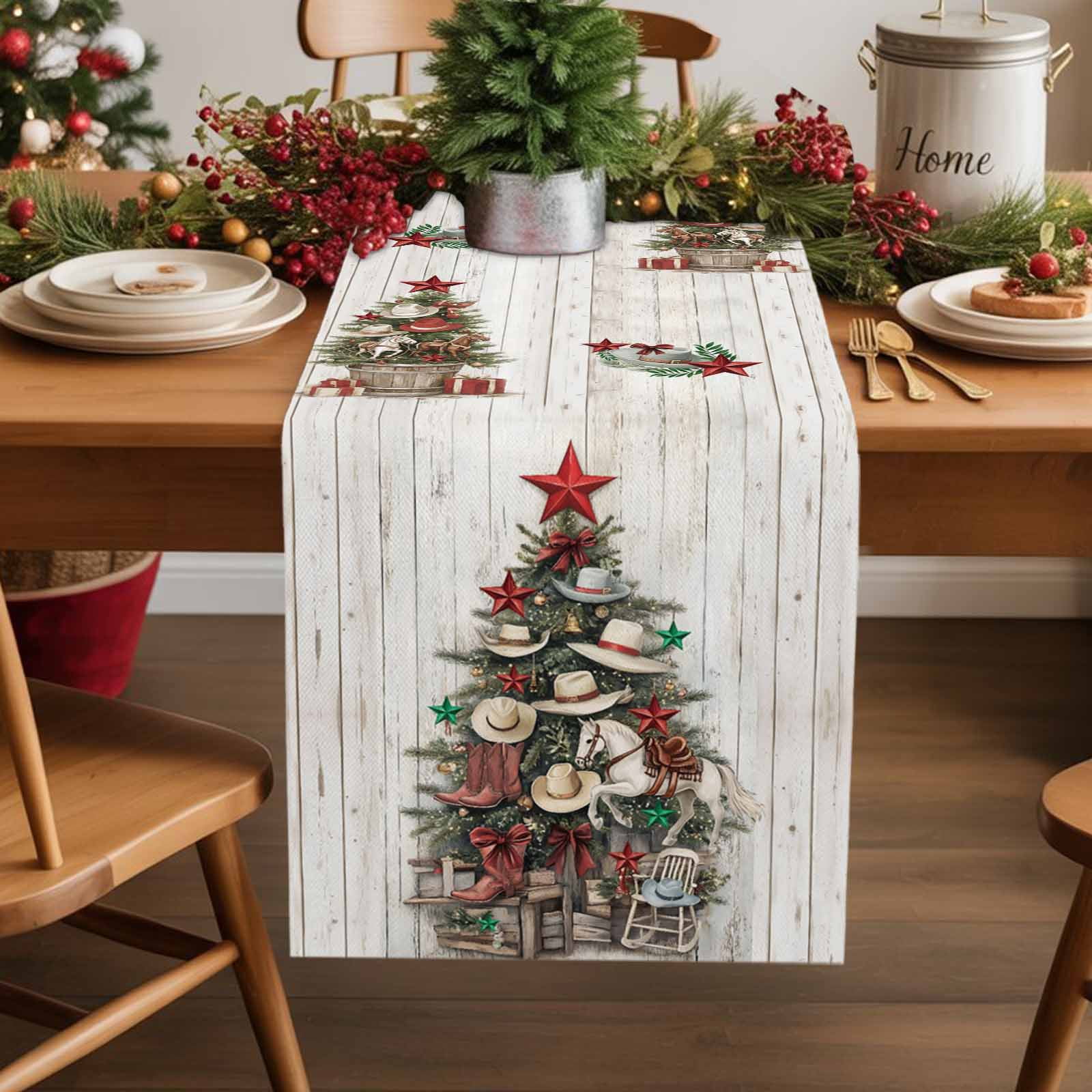 Burlap Table Runner 36 Inches Long,Western Christmas Tree Cowboy Hat ...