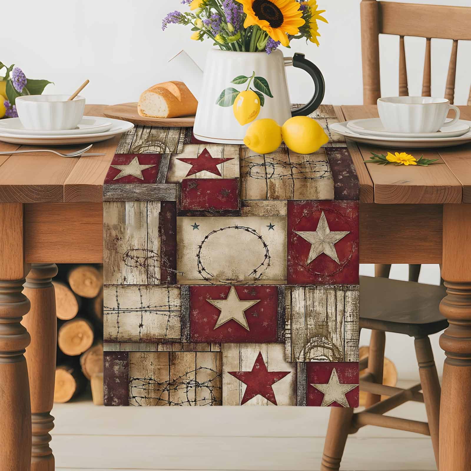 Burlap Table Runner 36 Inches Long,Western Star Farm Retro Wood Board ...