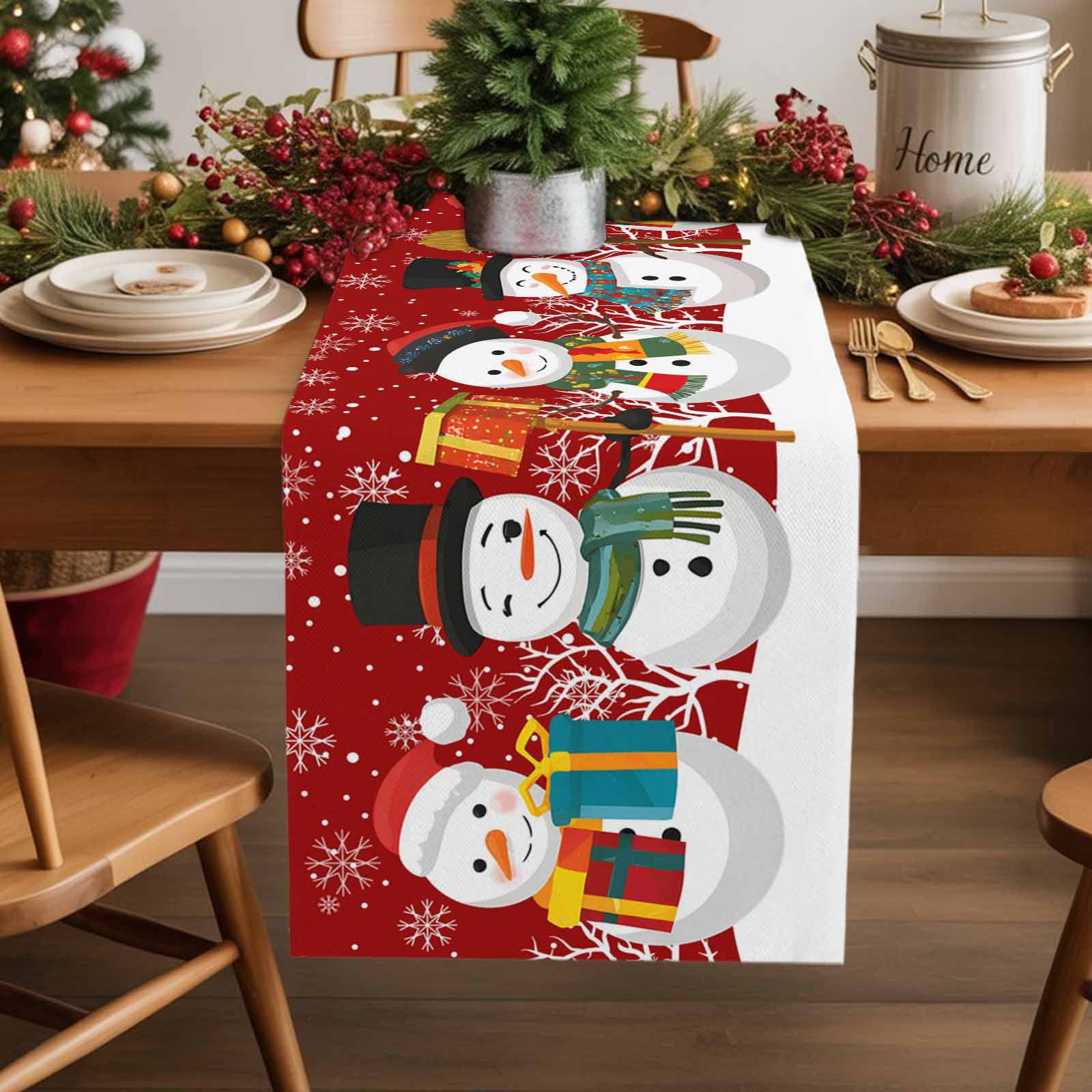 Burlap Table Runner 36 Inches Long,Winter Funny Snowman Non-Slip ...