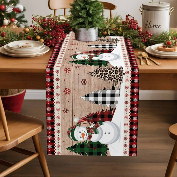 Burlap Table Runner 36 Inches Long,Winter Snowflake Snowman Retro Wood ...