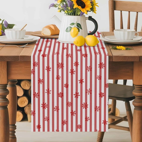 Burlap Table Runner 36 Inches Long, Winter Snowflake Stripe Non-Slip ...