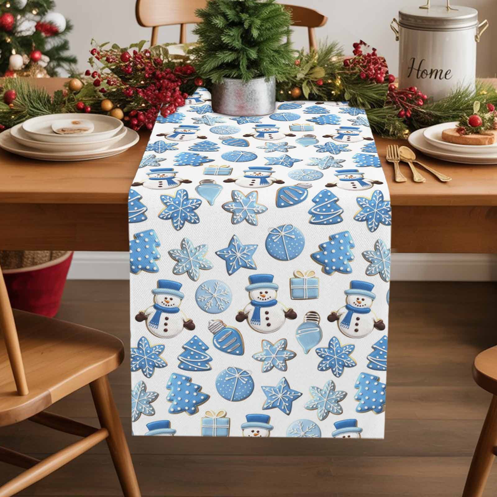 Burlap Table Runner 36 Inches Long,Winter Snowman Snowflake Tree Non ...