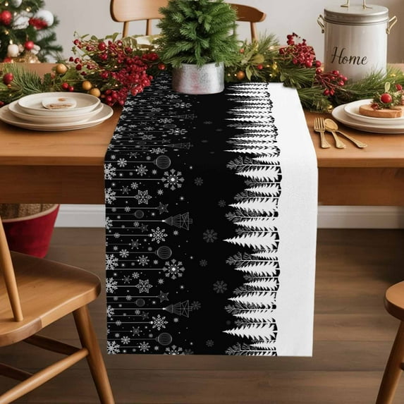 Burlap Table Runner 36 Inches Long,Winter White Christmas Trees Non ...