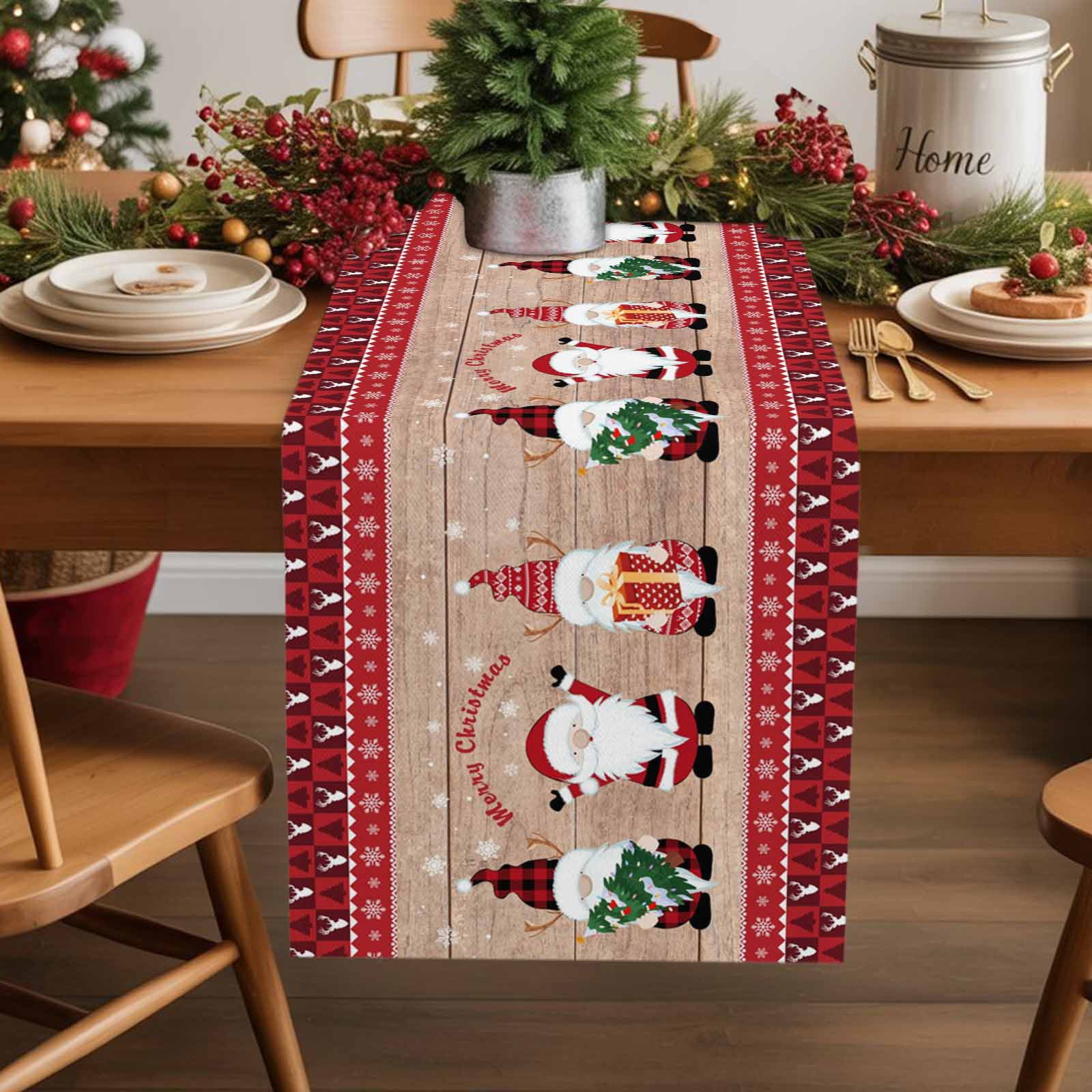 Burlap Table Runner 36 Inches Long,Xmas Dwarf Winter Snowflake on Plank ...