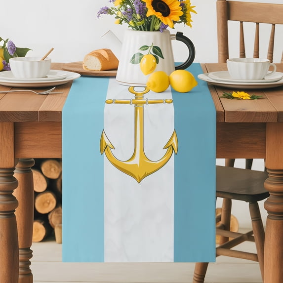 Burlap Table Runner 36 Inches Long, Yellow Anchor Marble Texture Blue ...