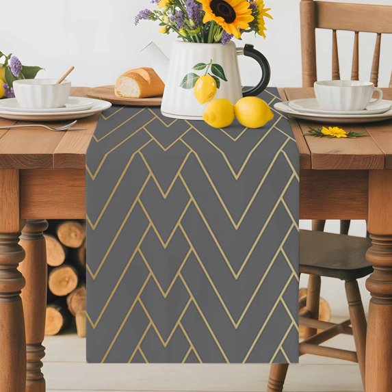 Burlap Table Runner 36 Inches Long, Yellow Line Geometric Pattern on ...