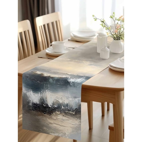 Burlap Table Runner 48 Inches Long, Abstract Beach Painting Art Non ...