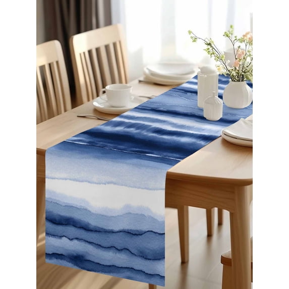 Burlap Table Runner 48 Inches Long, Abstract Blue Gradient Stripe Non ...
