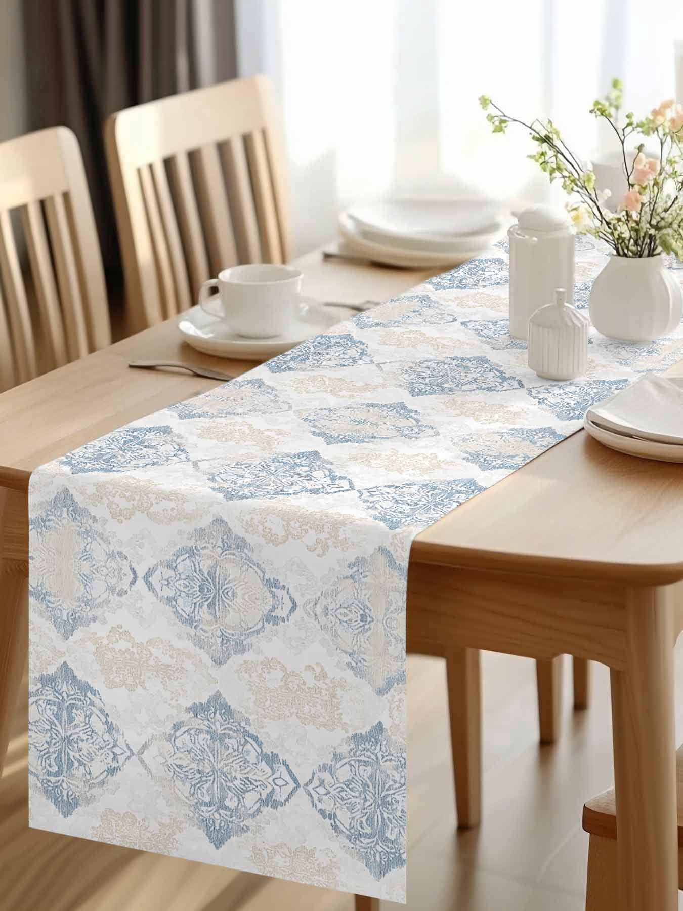 Burlap Table Runner 48 Inches Long, Abstract Bohemian Flowers Non-Slip ...