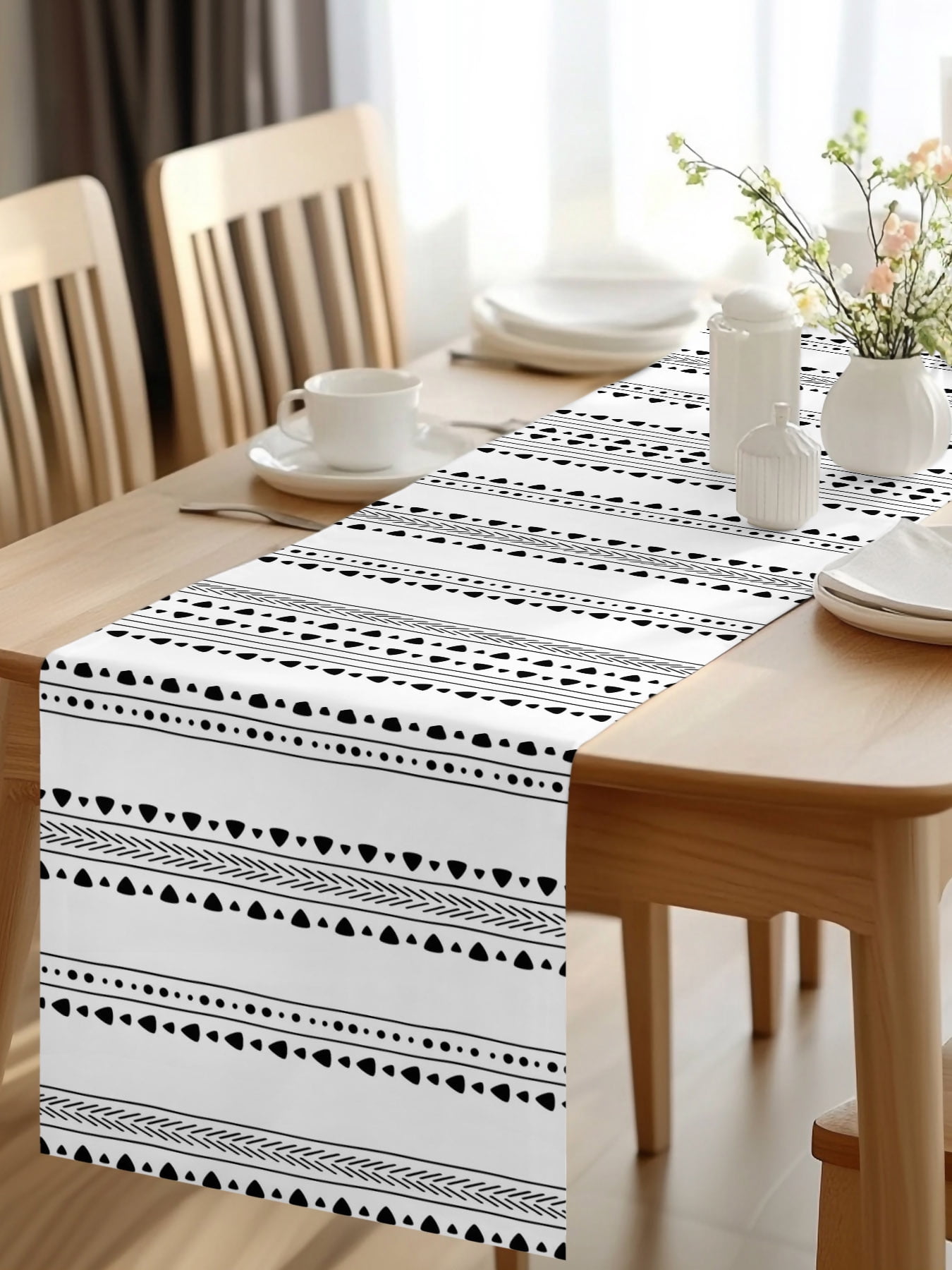 Burlap Table Runner 48 Inches Long, Abstract Bohemian Striped Lines Non ...