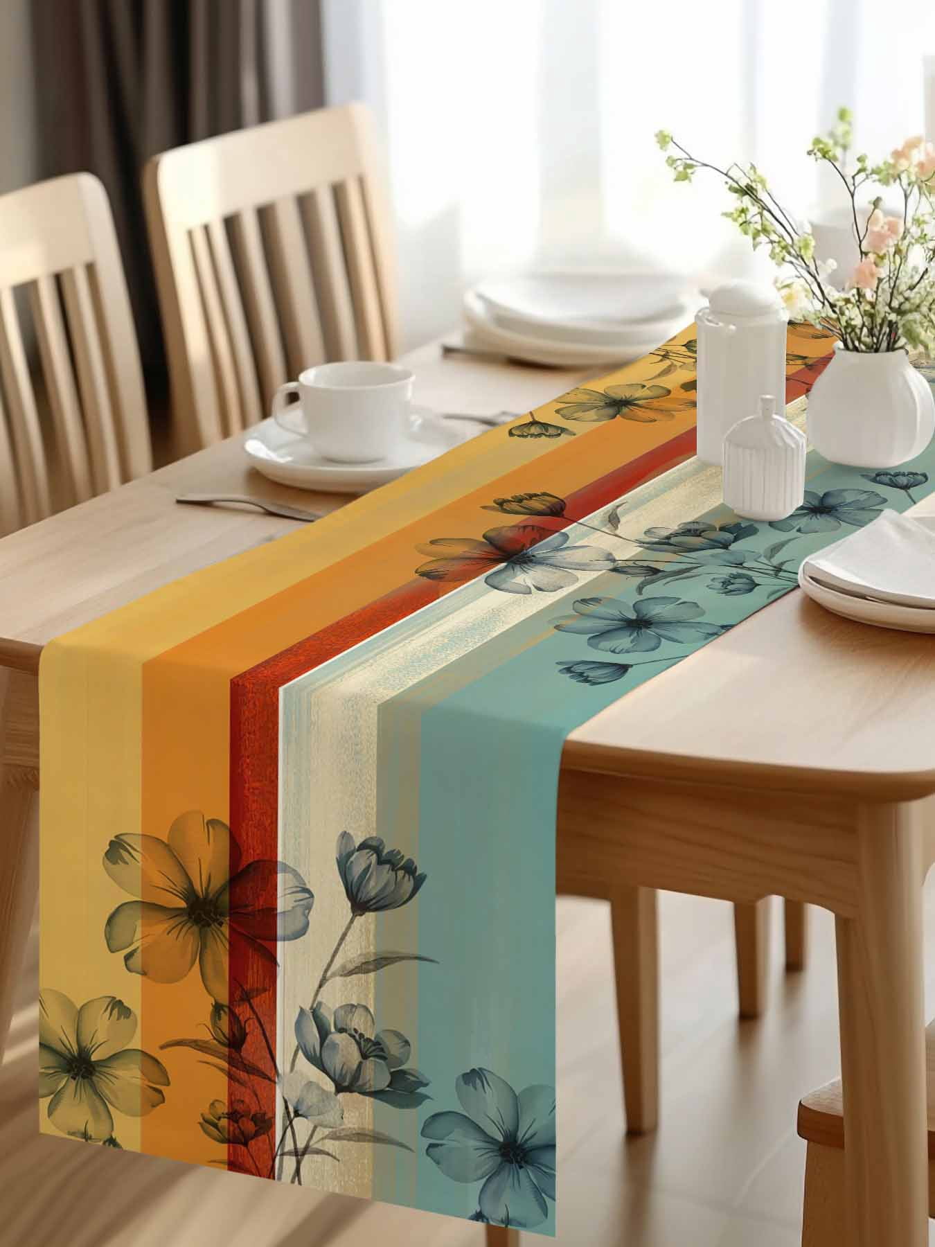 Burlap Table Runner 48 Inches Long, Abstract Flower Orange Gradient Non ...