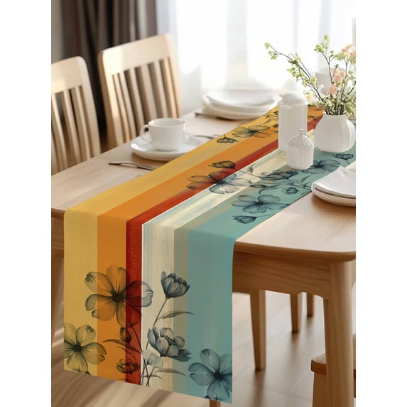 Burlap Table Runner 48 Inches Long, Abstract Flower Orange Gradient Non ...