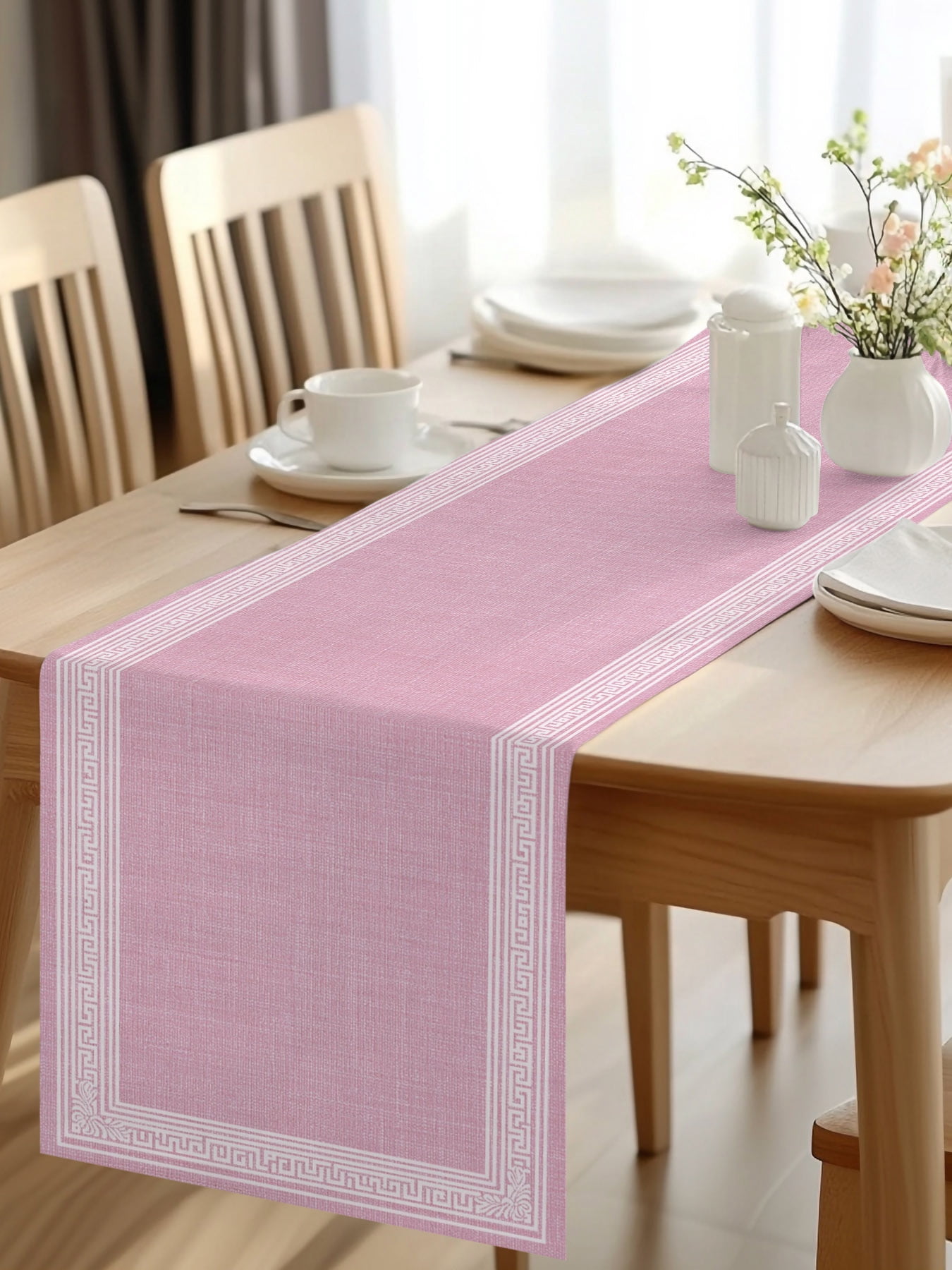 Burlap Table Runner 48 Inches Long, Abstract Greek Inspired Key Pattern ...
