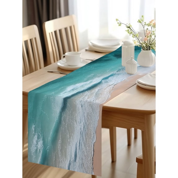 Burlap Table Runner 48 Inches Long, Abstract Modern Ocean Beach Art Non ...