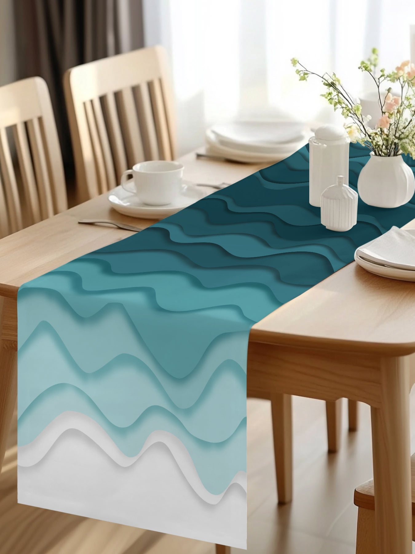 Burlap Table Runner 48 Inches Long, Abstract Ocean Sea Wave Water ...