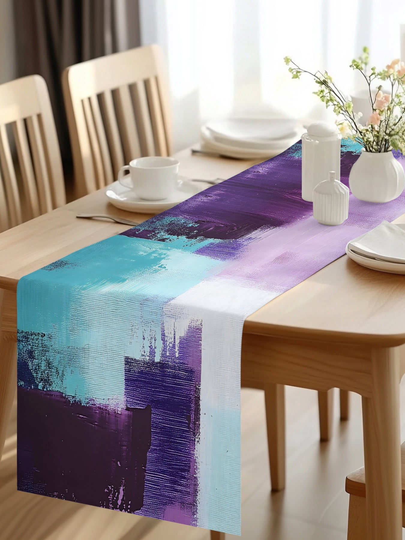 Burlap Table Runner 48 Inches Long, Abstract Patchwork Color Art Non ...