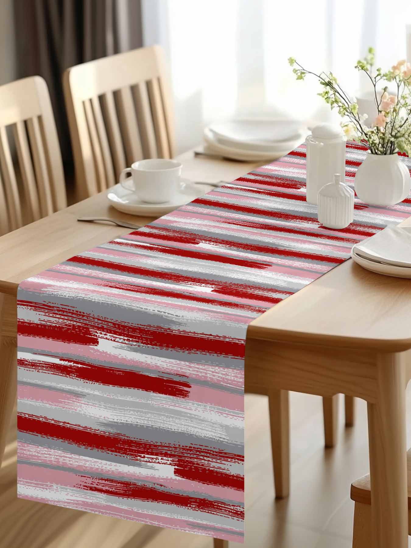 Burlap Table Runner 48 Inches Long, Abstract Red Gray Stripes Non-Slip ...