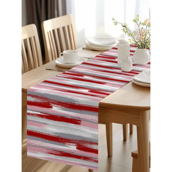 Burlap Table Runner 48 Inches Long, Abstract Red Gray Stripes Non-Slip ...