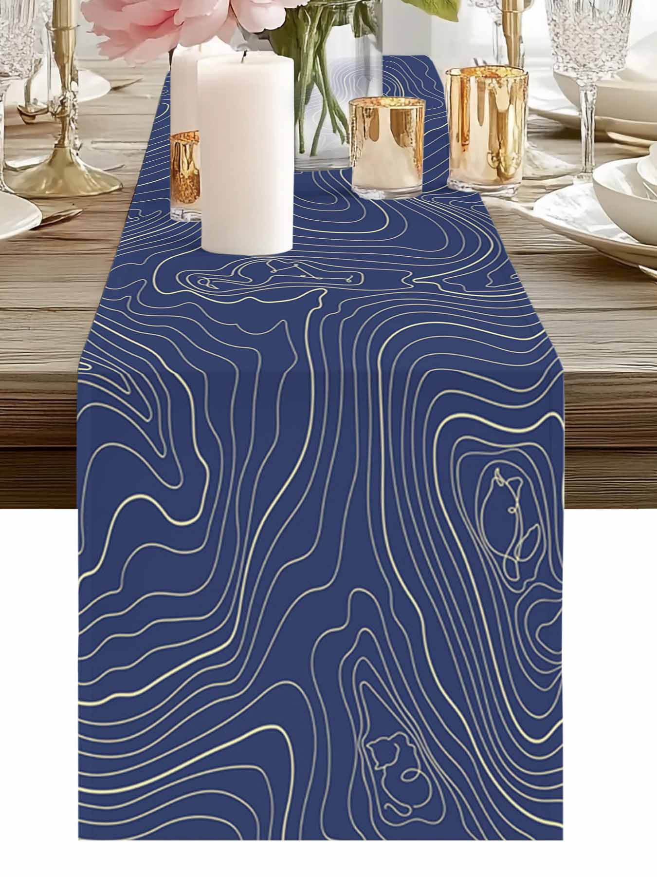 Burlap Table Runner 48 Inches Long, Abstract Topographic Lines Grid Non ...
