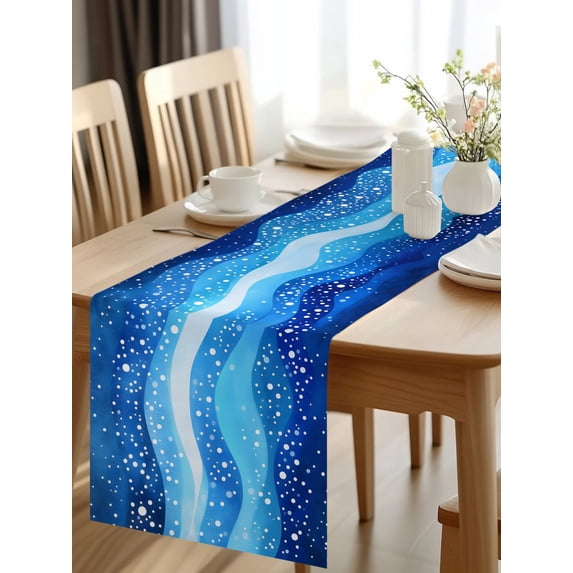 Burlap Table Runner 48 Inches Long, Abstract Wave Point Non-Slip ...