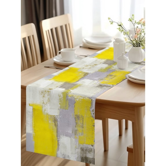 Burlap Table Runner 48 Inches Long, Abstract Yellow Gray Graffiti Non ...