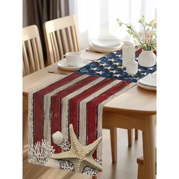 Burlap Table Runner 48 Inches Long, American Flag Vintage Wood Grain ...
