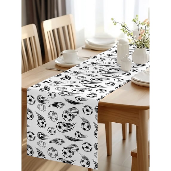 Burlap Table Runner 48 Inches Long, Black White Football Non-Slip ...