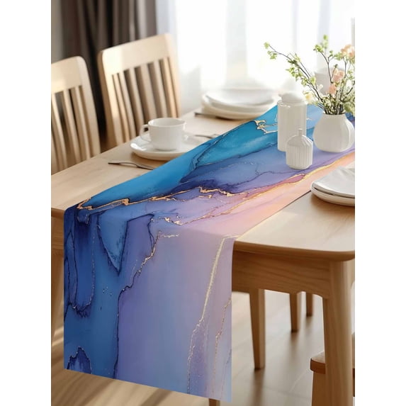 Burlap Table Runner 48 Inches Long, Blue Gradient Water Ripple Non-Slip ...
