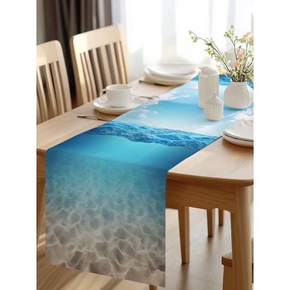 Burlap Table Runner 48 Inches Long, Blue Ocean Summer Beach Non-Slip ...