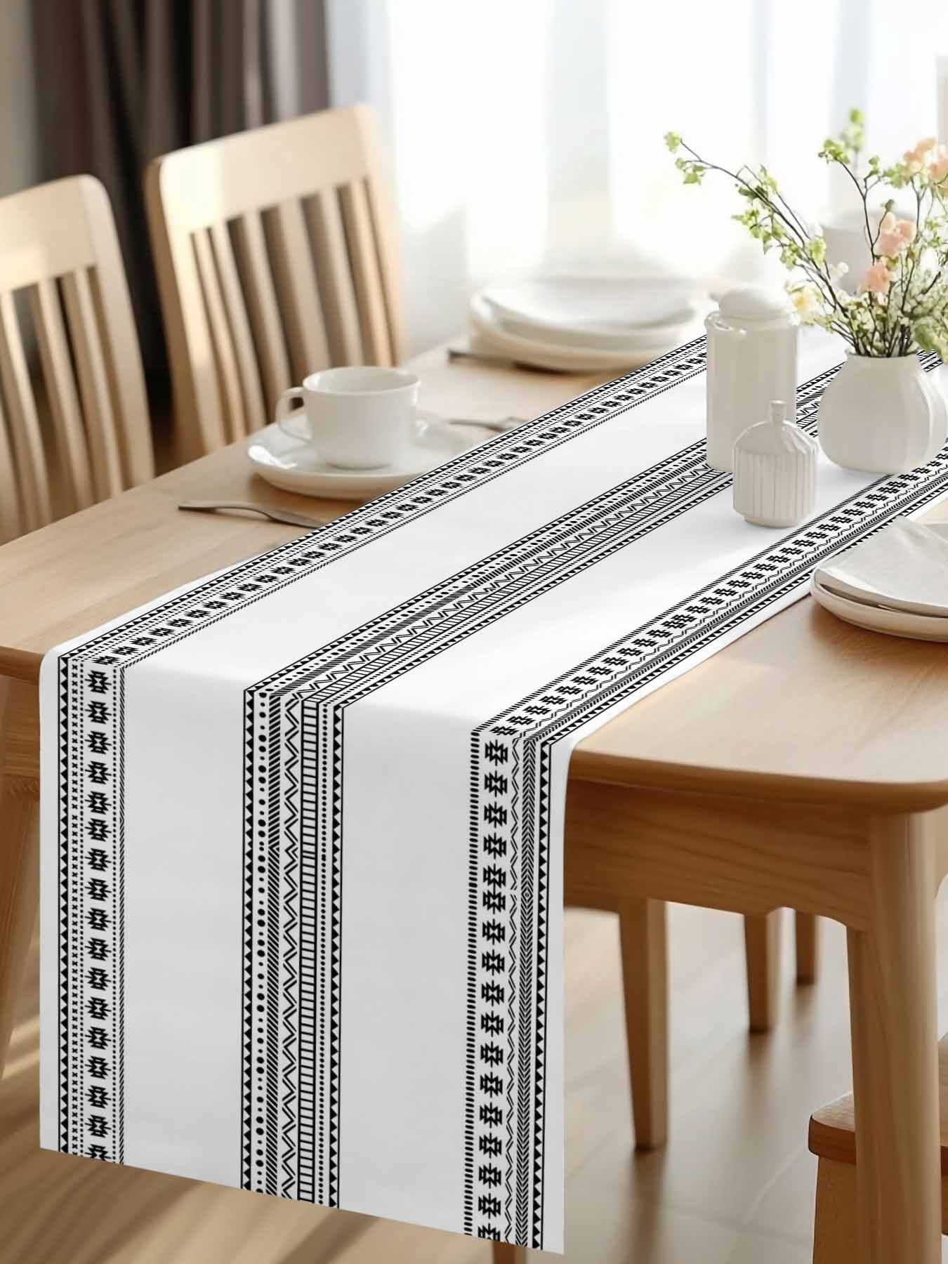 Burlap Table Runner 48 Inches Long, Bohemian Geometric Art Lines Non ...