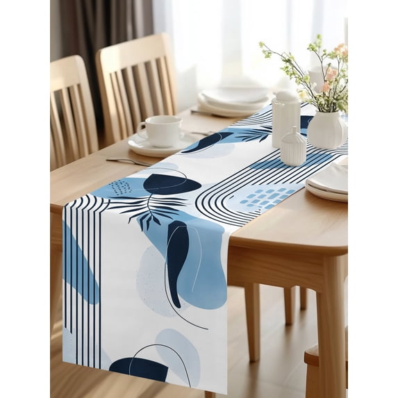 Burlap Table Runner 48 Inches Long, Boho Blue Arch Abstract Geometric ...
