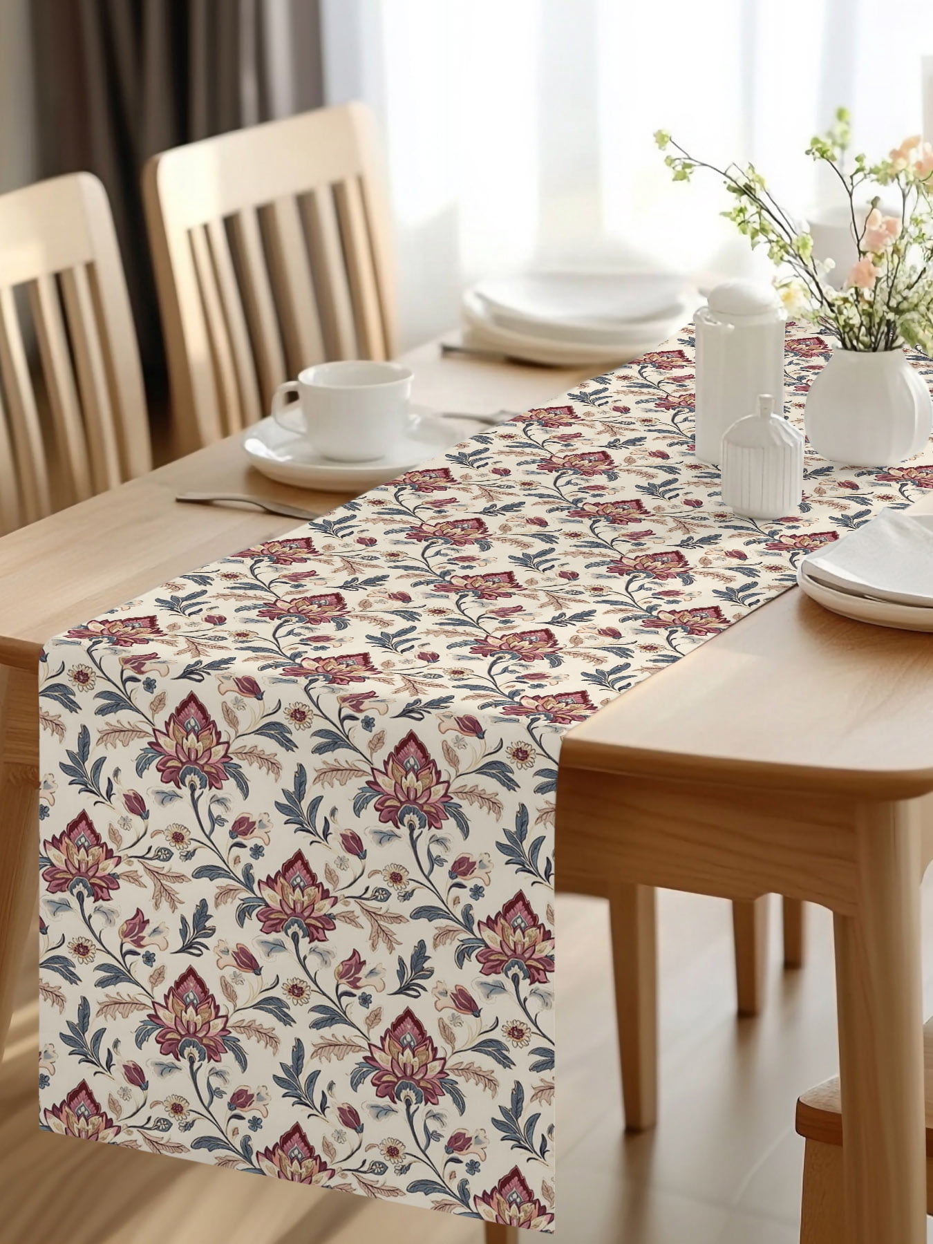 Burlap Table Runner 48 Inches Long, Boho Tribal Western Flower on ...