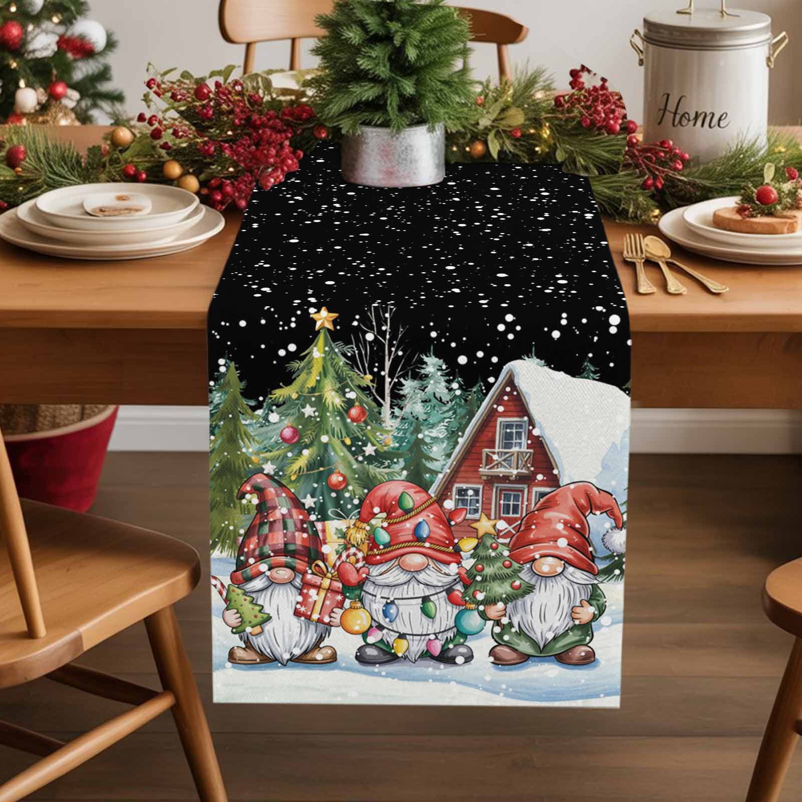 Burlap Table Runner 48 Inches Long,Christmas Tree Farmhouse Dwarfs Non ...