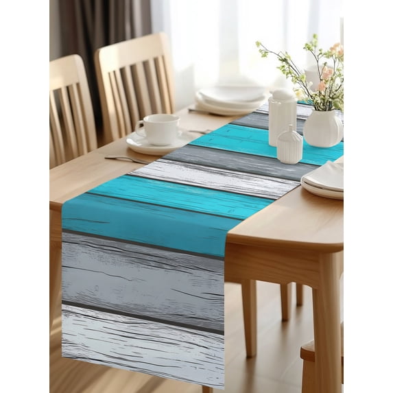 Burlap Table Runner 48 Inches Long, Coastal Country Blue Grey Board Non ...
