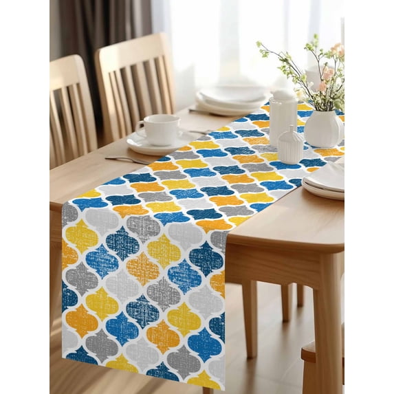 Burlap Table Runner 48 Inches Long, Colorful Moroccan Pattern Non-Slip ...