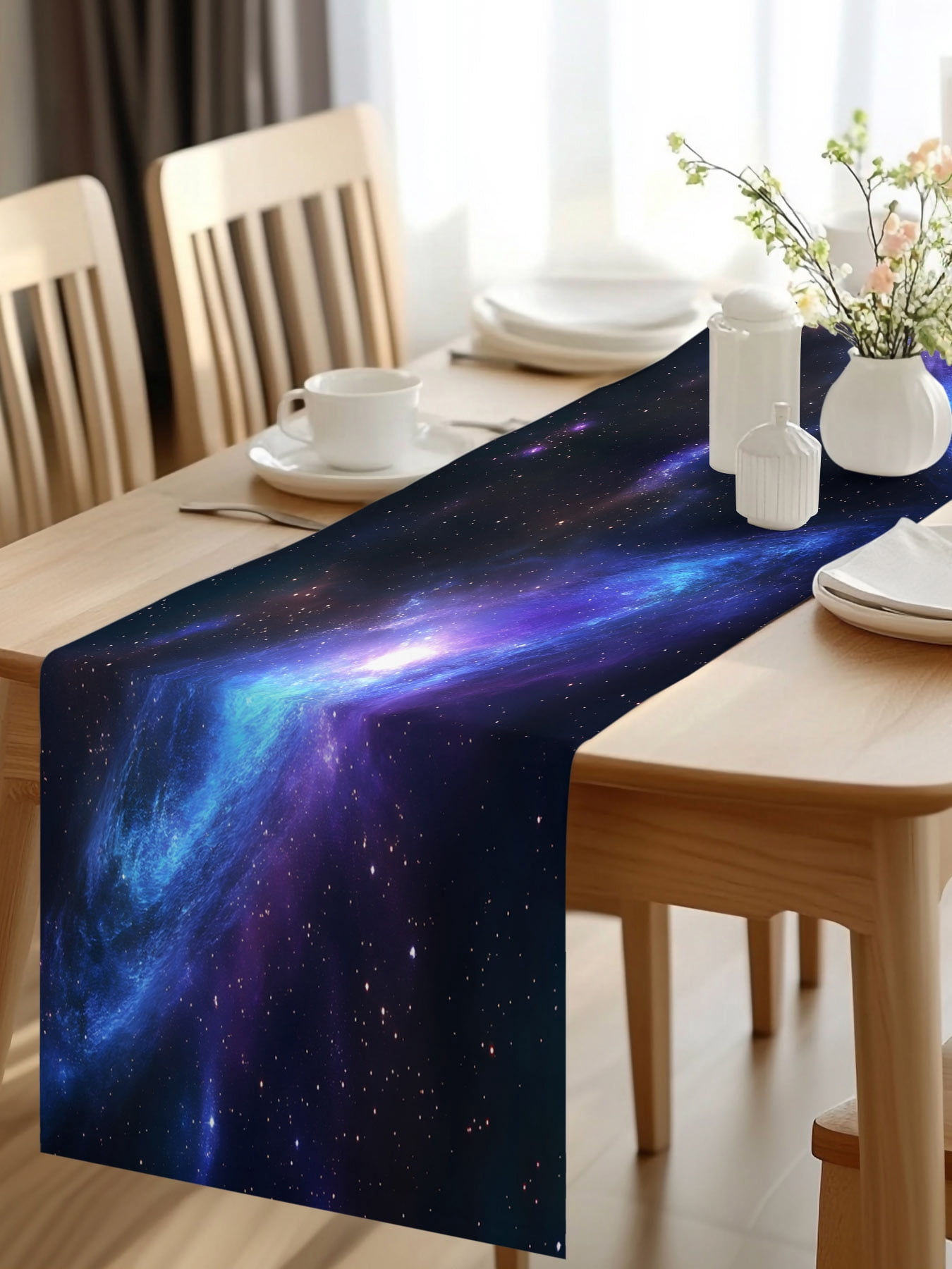 Burlap Table Runner 48 Inches Long, Cosmic Blue Purple Non-Slip Kitchen ...