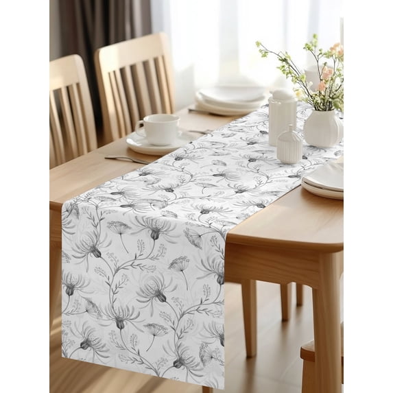 Burlap Table Runner 48 Inches Long, Country Abstract Wild Flowers Non ...