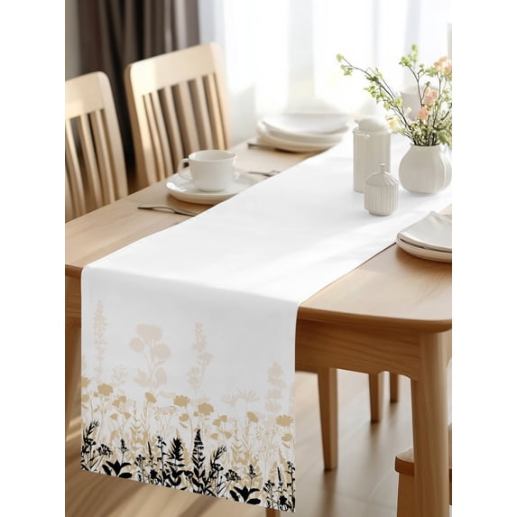 Burlap Table Runner 48 Inches Long, Country Flower Leaf Plant Non-Slip ...