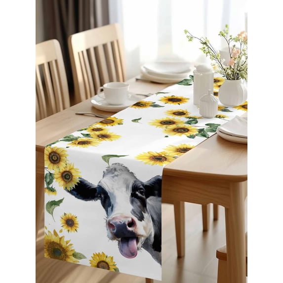 Burlap Table Runner 48 Inches Long, Country Sunflower Cow Non-Slip ...
