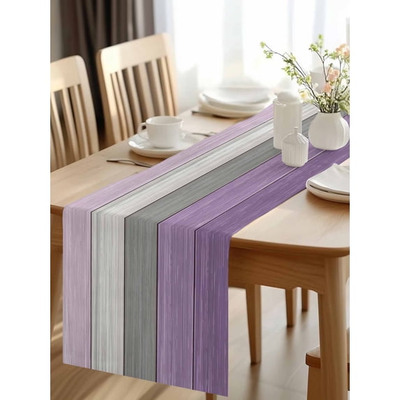 Burlap Table Runner 48 Inches Long, Country Wood Board Gray Purple Non ...