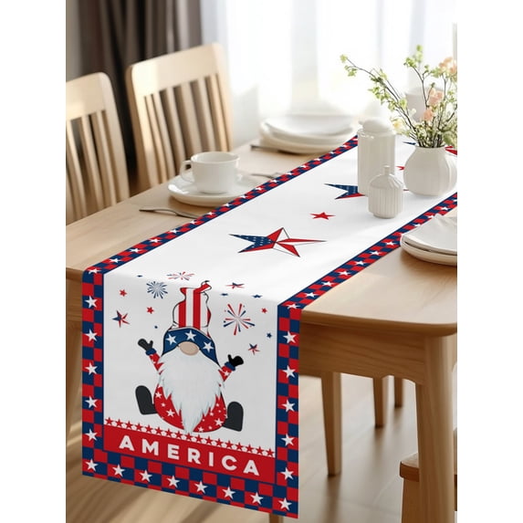 Burlap Table Runner 48 Inches Long, Cute Dwarfs with Fireworks Non-Slip ...