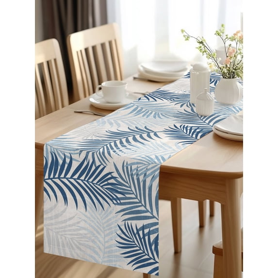 Burlap Table Runner 48 Inches Long, Deep Blue Sea Breeze Leaves Non ...