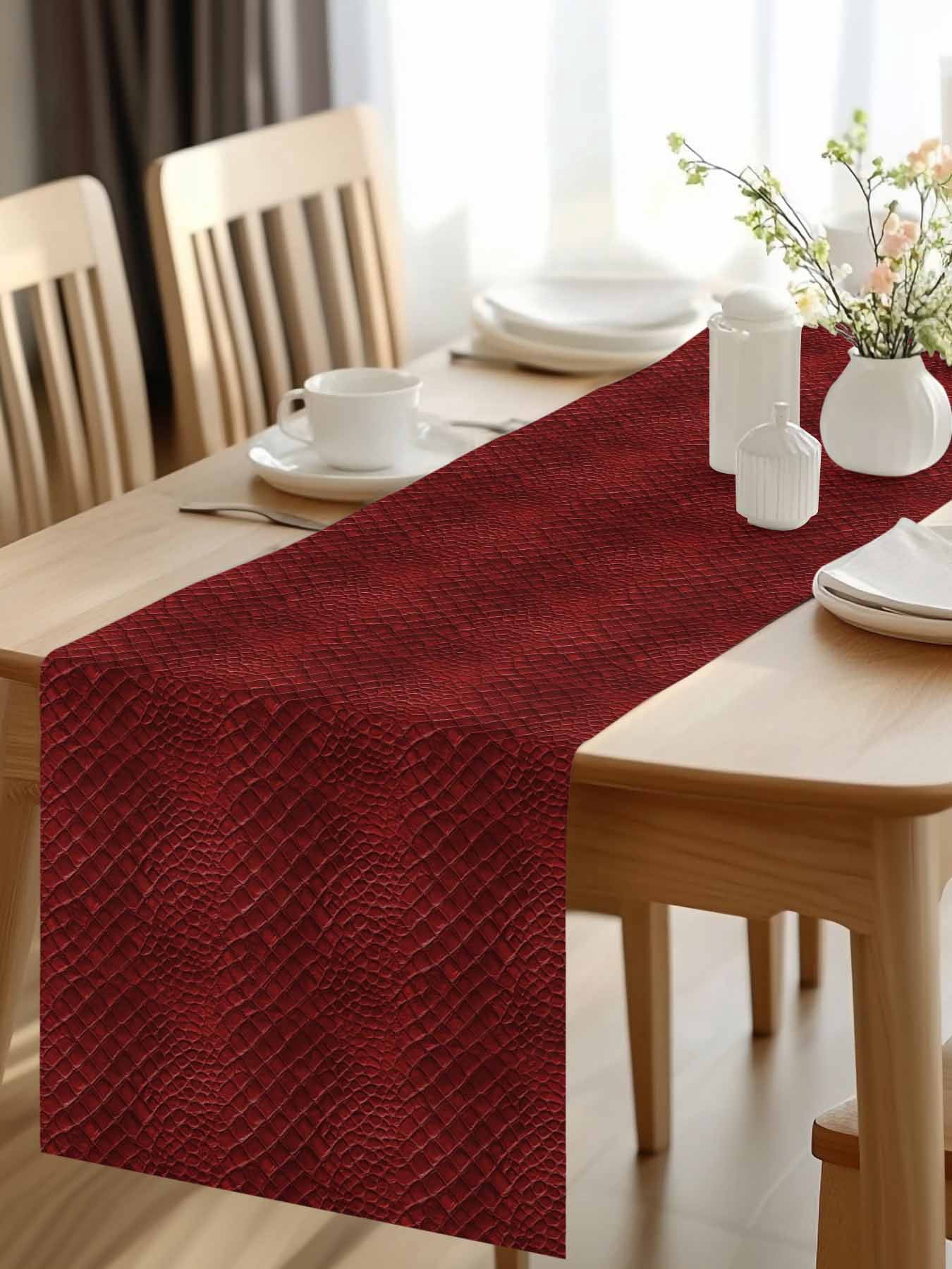 Burlap Table Runner 48 Inches Long, Deep Red Faux Leather Art Non-Slip ...