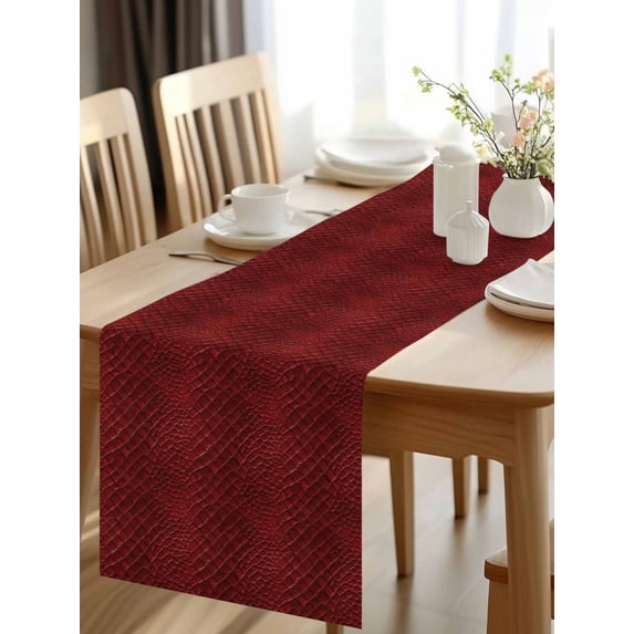 Burlap Table Runner 48 Inches Long, Deep Red Faux Leather Art Non-Slip ...