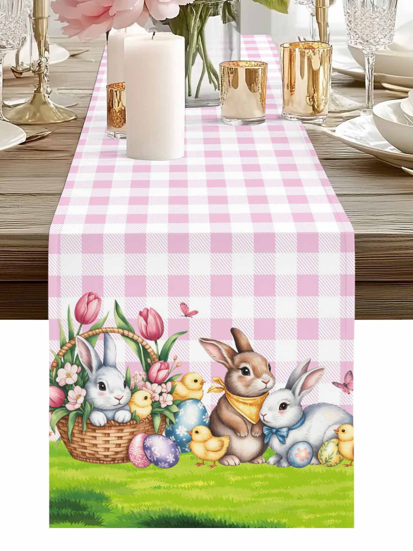 Burlap Table Runner 48 Inches Long, Easter Nature Buuny Floral Egg with ...