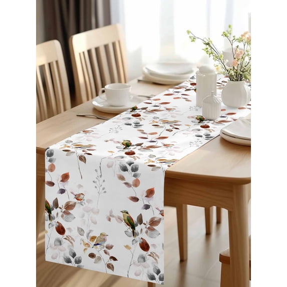 Burlap Table Runner 48 Inches Long, Fall Leaves Orange Gray Ombre Non ...