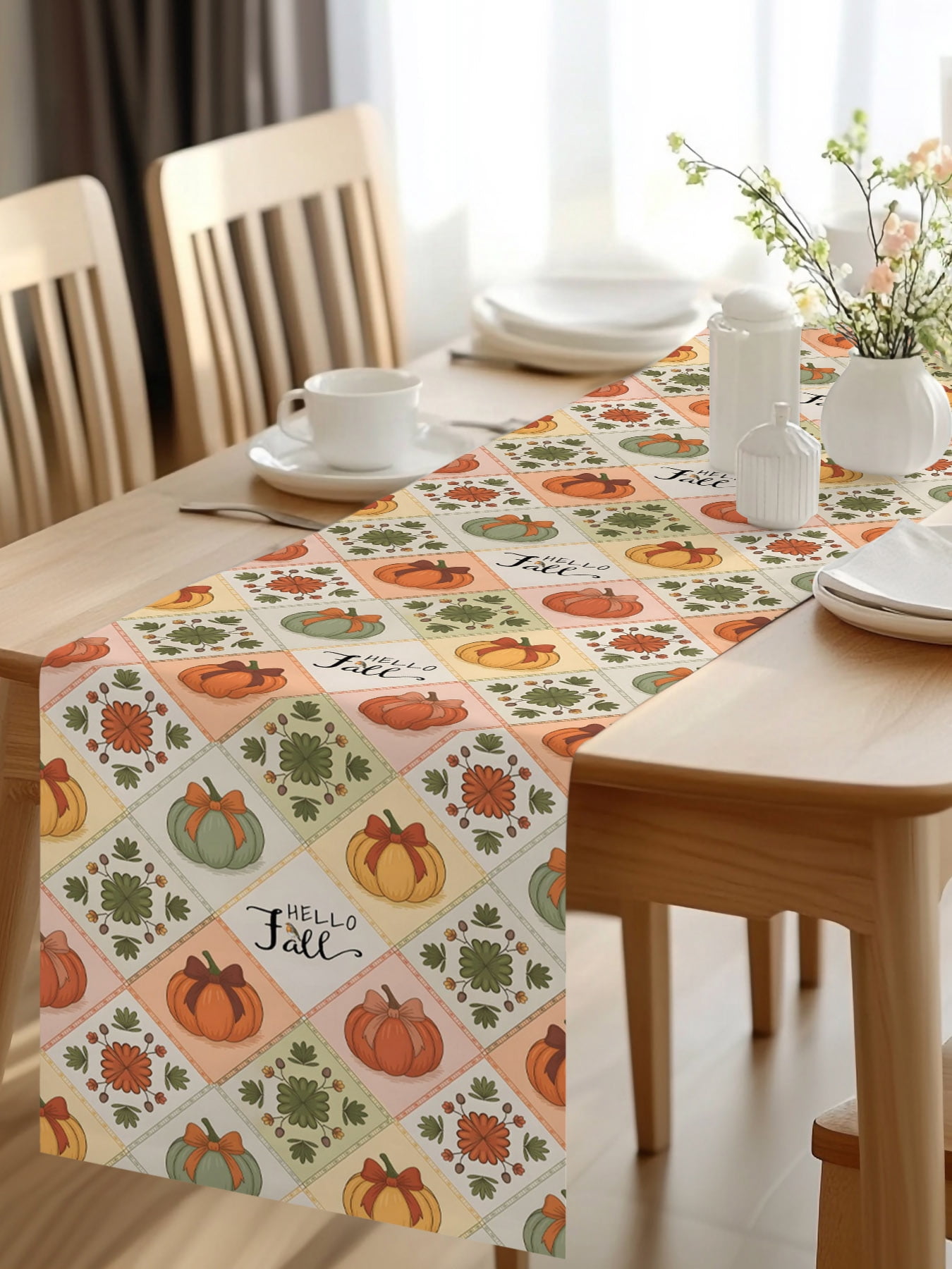 Burlap Table Runner 48 Inches Long, Fall Thanksgiving Pumpkin Leaves ...