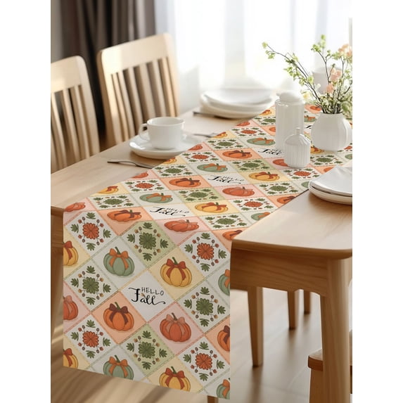 Burlap Table Runner 48 Inches Long, Fall Thanksgiving Pumpkin Leaves ...