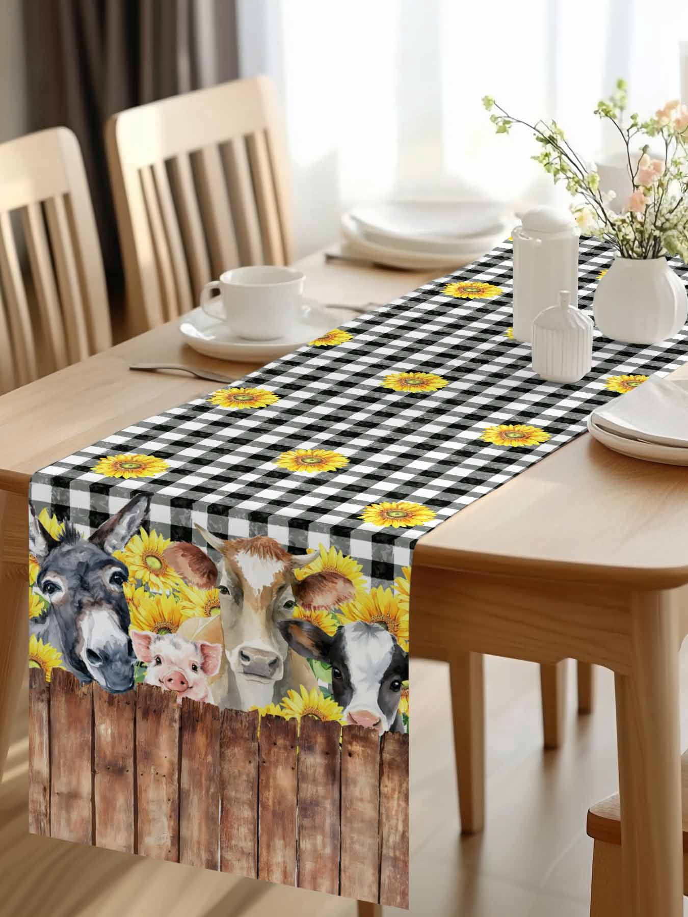 Burlap Table Runner 48 Inches Long, Farm Animal Donkeys Pigs Cows Non ...